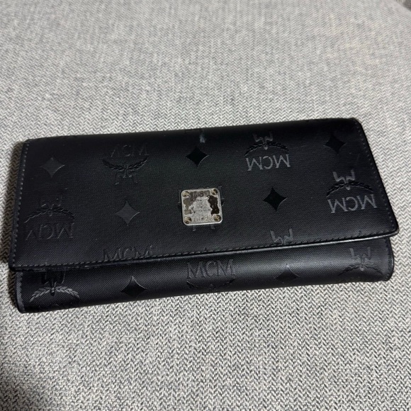 MCM | Bags | Authentic Mcm Black Visetos Logo Embossed Long Wallet ...